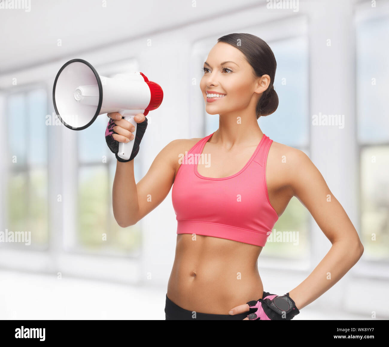 woman with megaphone Stock Photo - Alamy