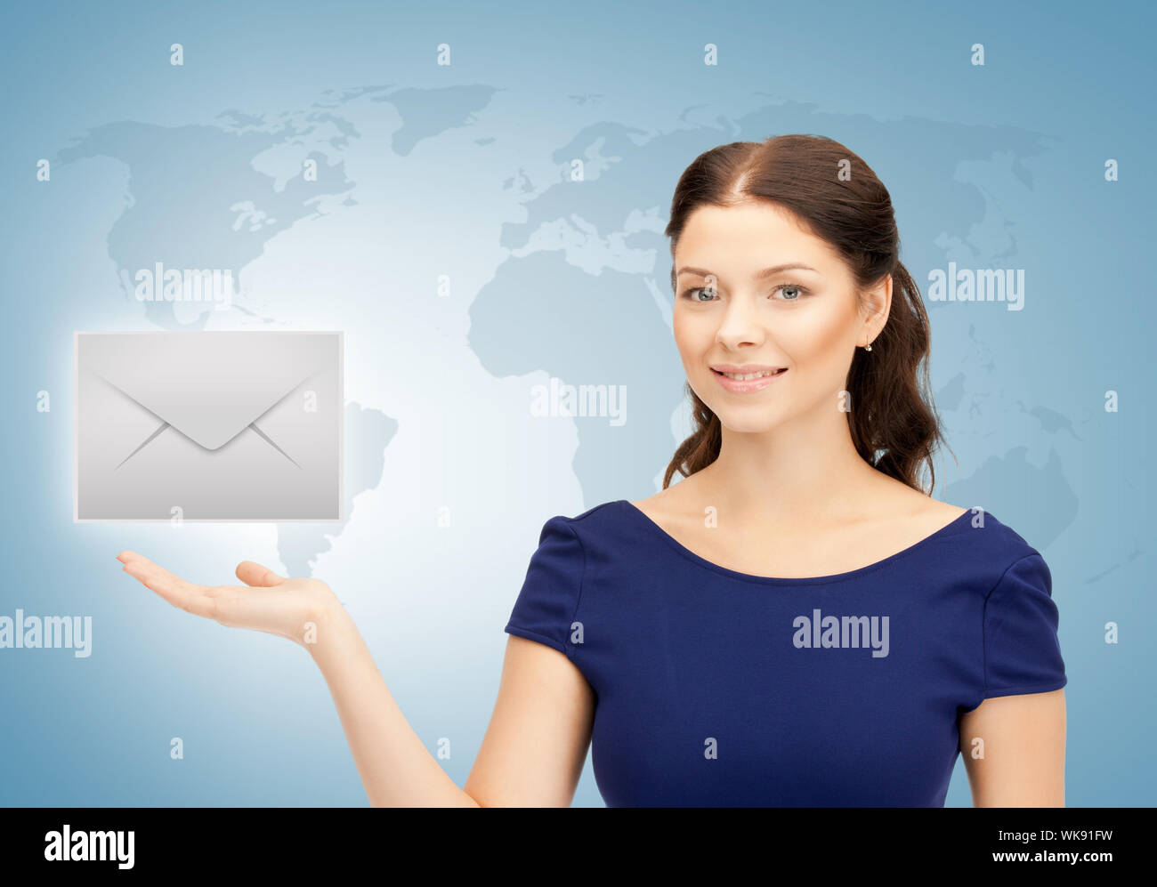 woman showing virtual envelope Stock Photo - Alamy