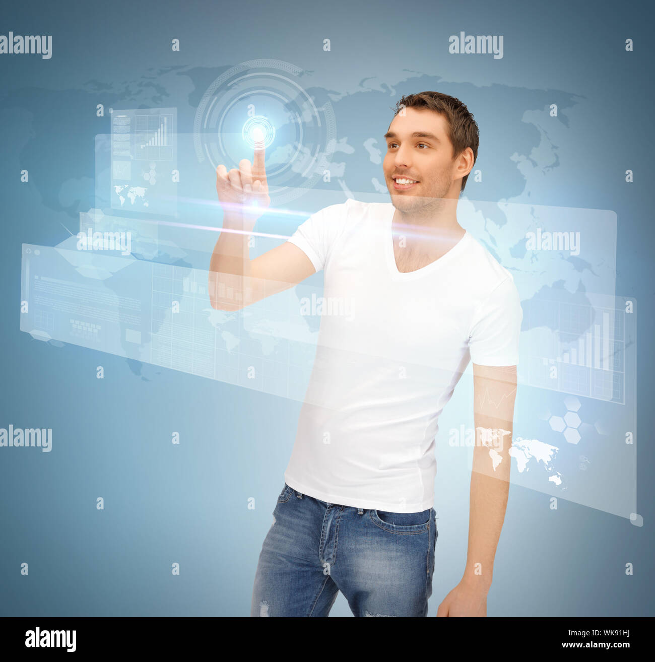 picture of handsome man touching virtual screen Stock Photo - Alamy