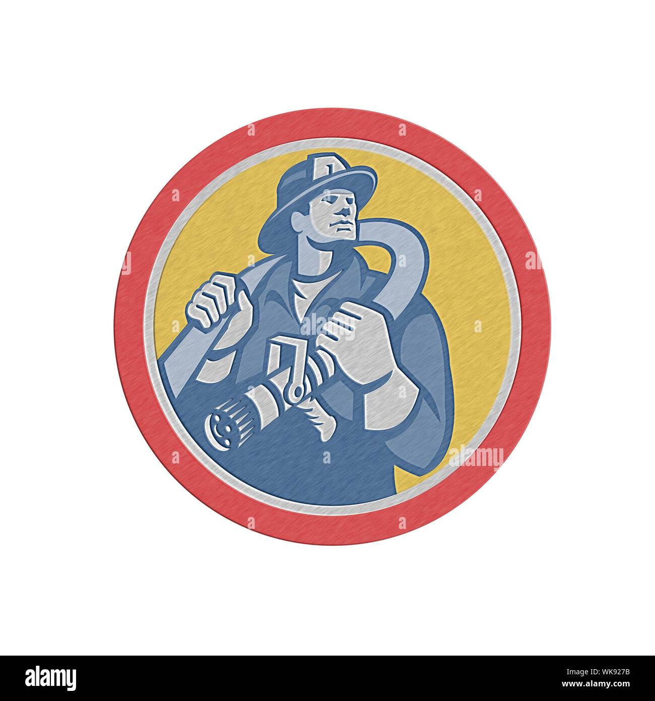 Metallic styled illustration of a fireman fire fighter emergency worker ...