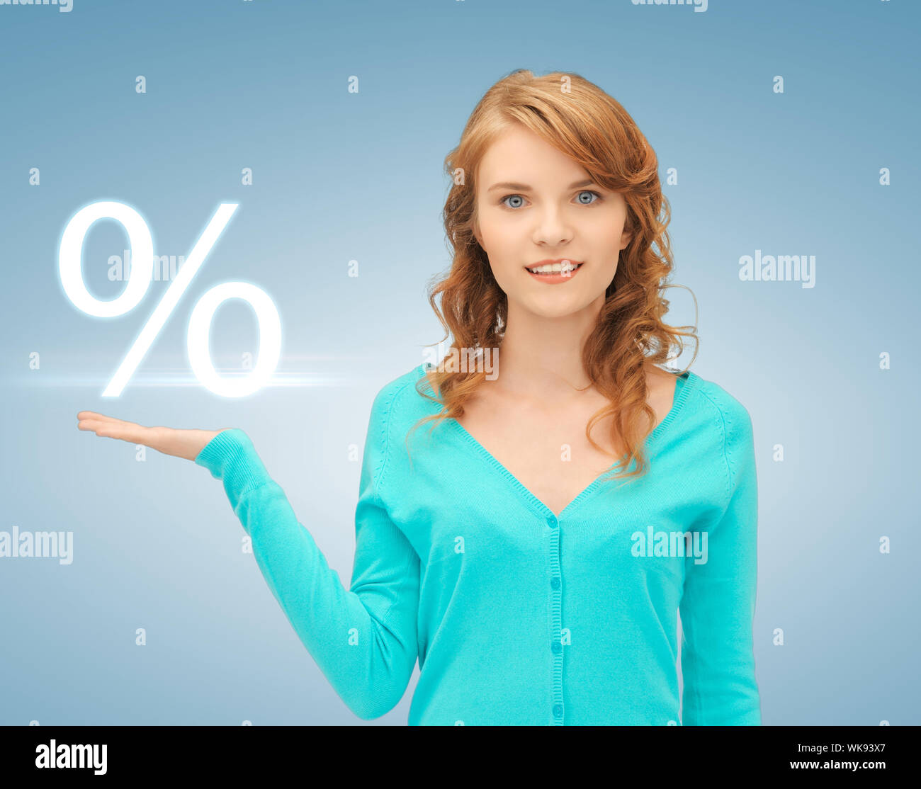 picture of girl showing sign of percent in her hand Stock Photo - Alamy