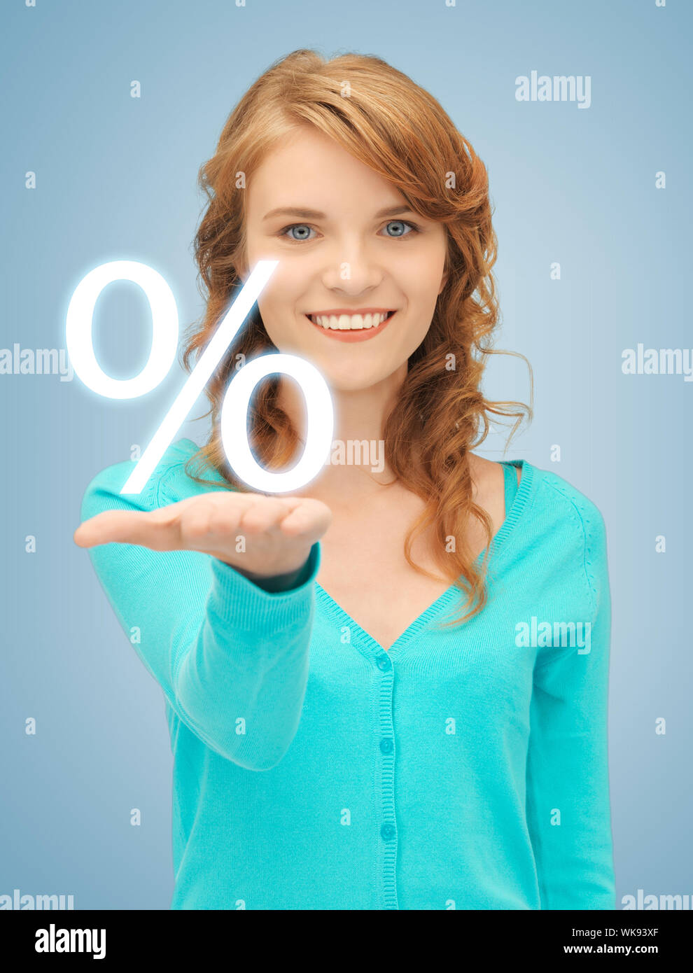 girl showing sign of percent in her hand Stock Photo - Alamy