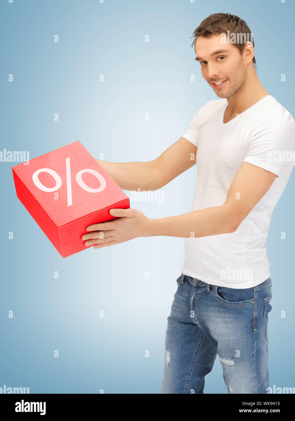 picture of handsome man with big percent box Stock Photo - Alamy
