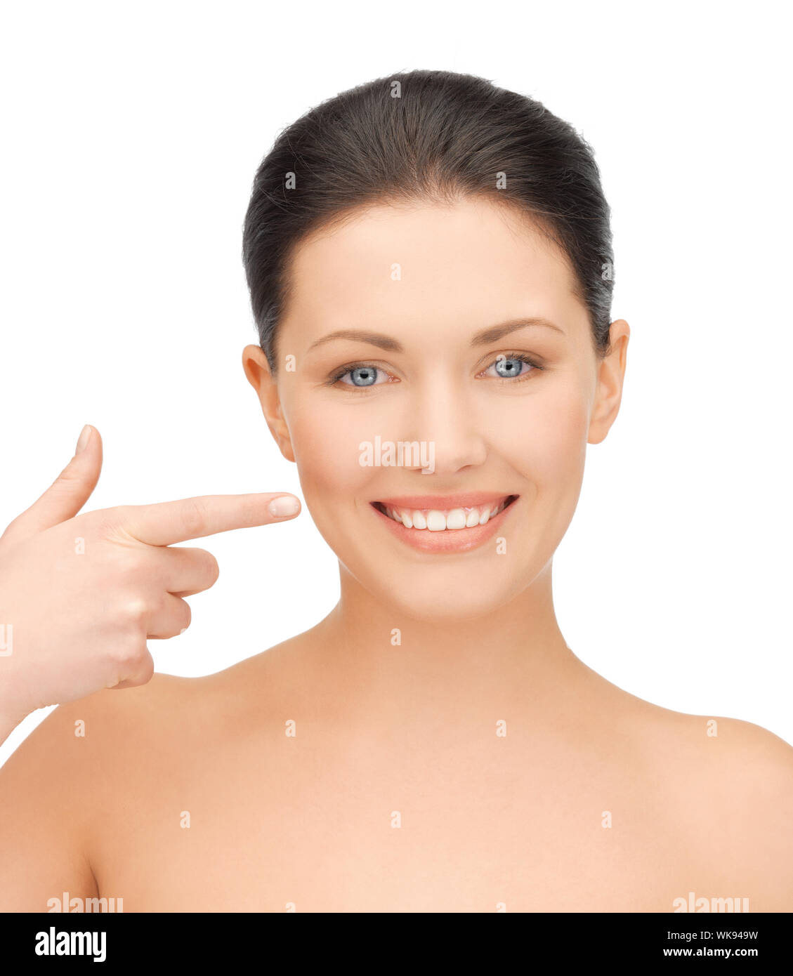 face of beautiful woman showing her teeth Stock Photo - Alamy