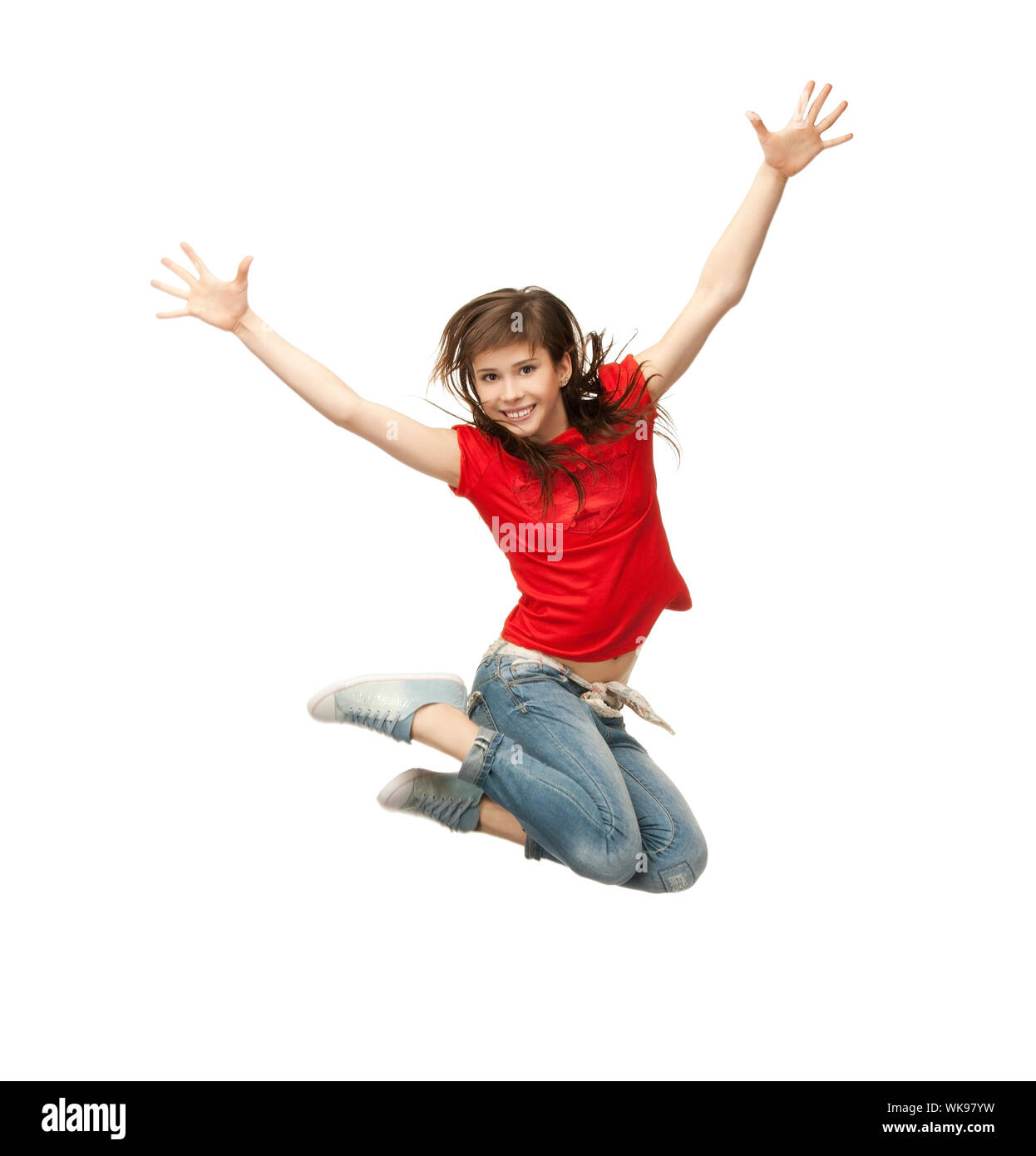 picture of happy girl jumping in the air Stock Photo - Alamy
