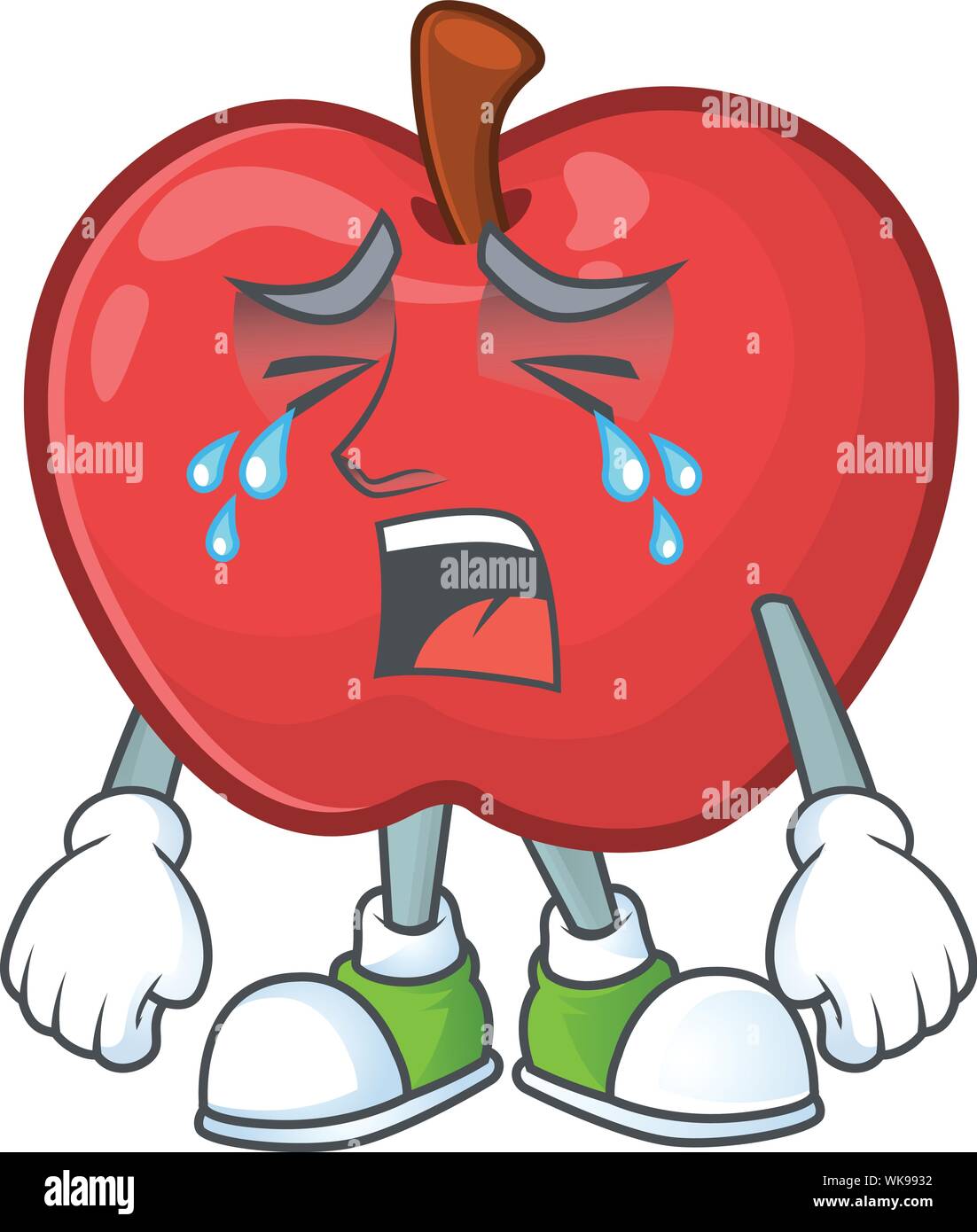 Crying red apple funny character for vegetarian cartoon vector ...