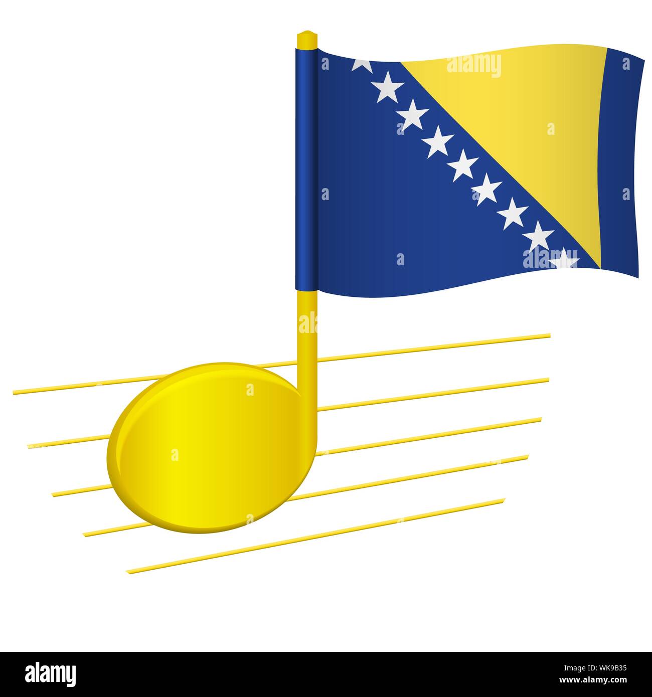 Bosnia and Herzegovina flag and musical note. Music background ...