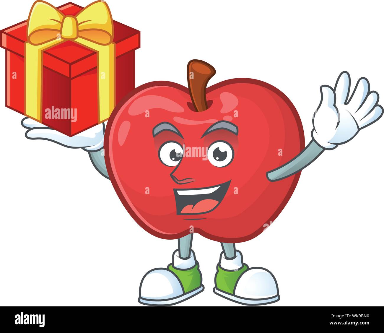 Bring gift cute apple character mascot with object cartoon vector ...