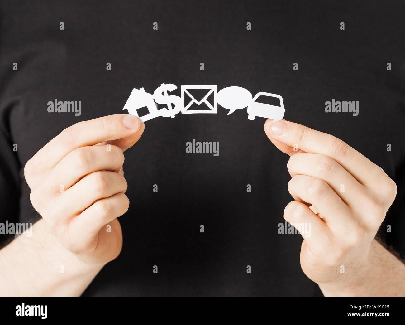 Man hands showing paper symbols hi-res stock photography and images - Alamy