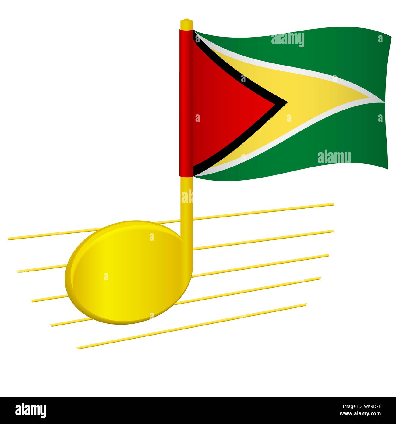 Guyana flag and musical note. Music background. National flag of Guyana ...