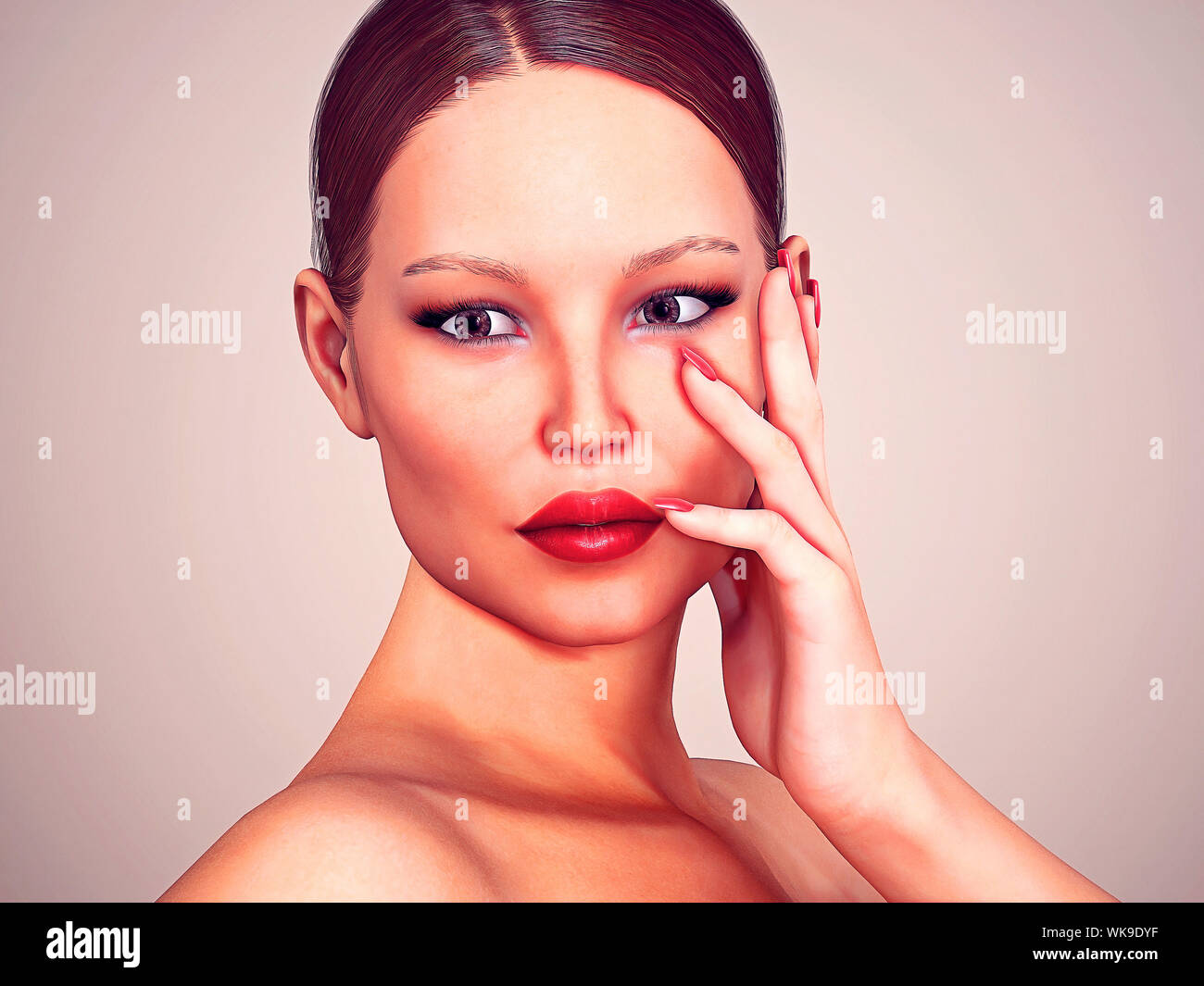3D Illustration Beauty Woman face Portrait. Beautiful model Girl with ...