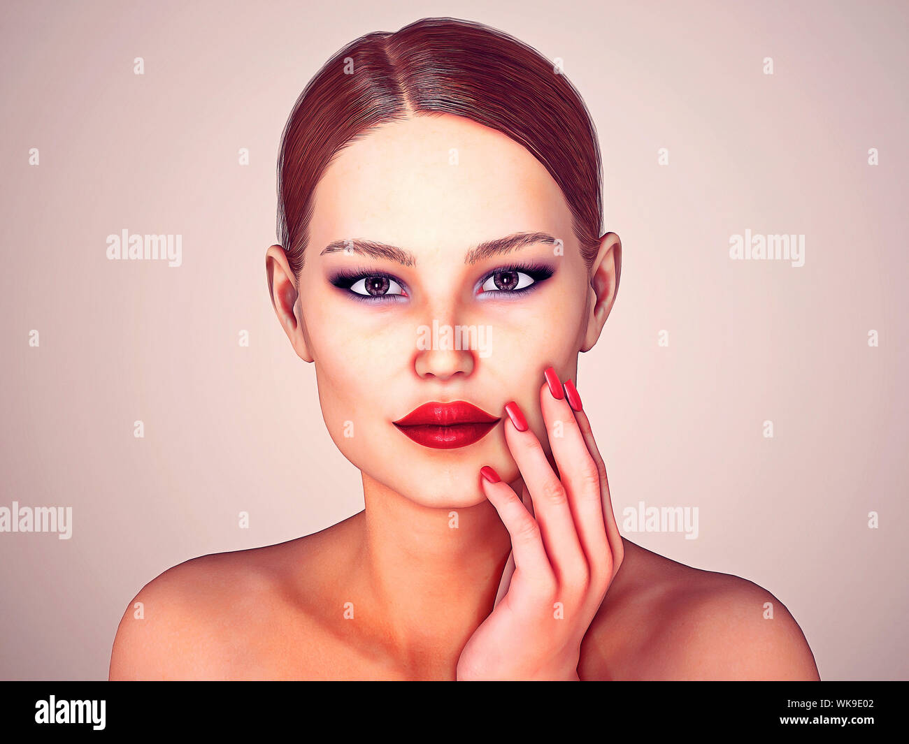 3D Illustration Beauty Woman face Portrait. Beautiful model Girl with ...