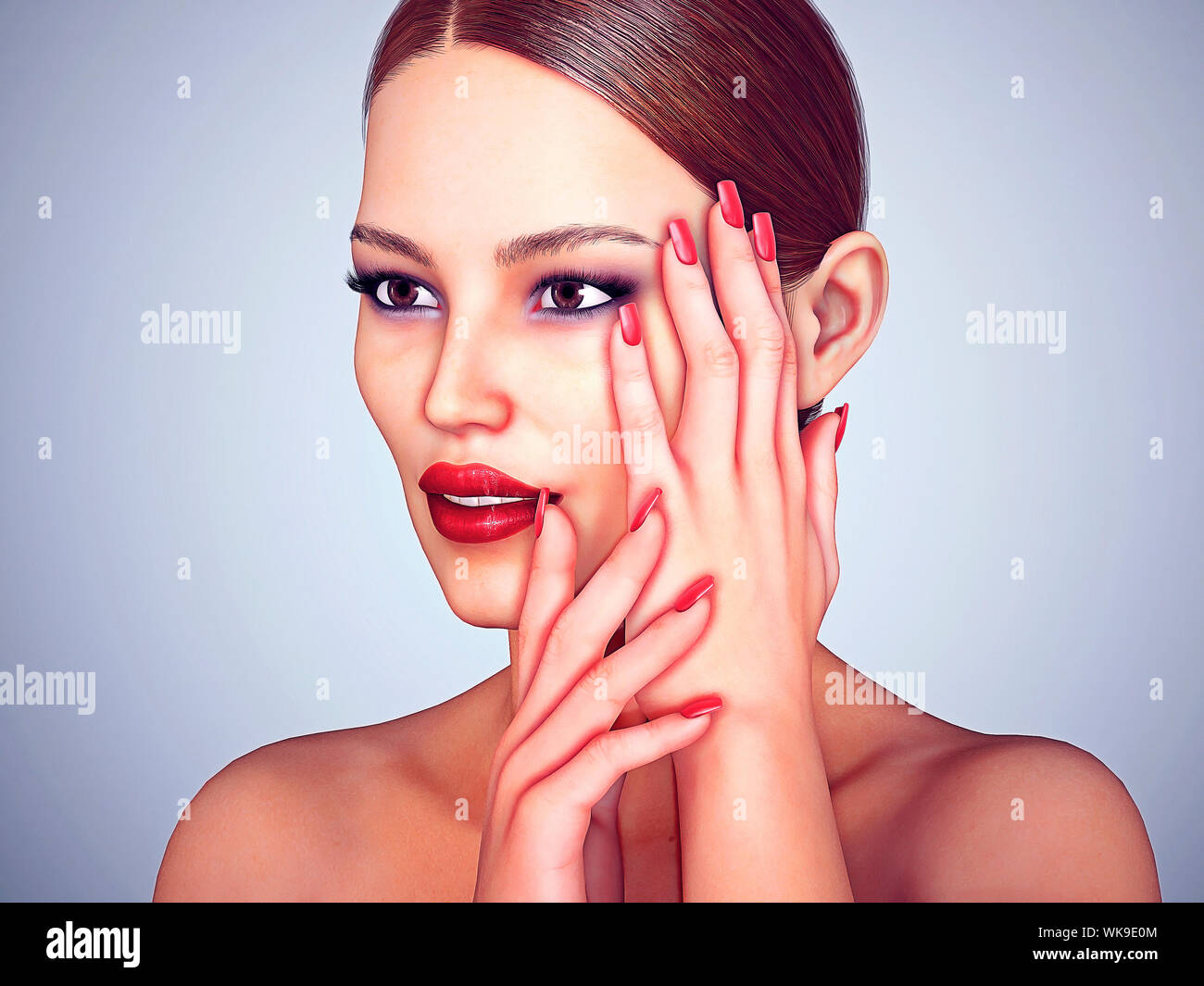 3D Illustration Beauty Woman face Portrait. Beautiful model Girl with ...