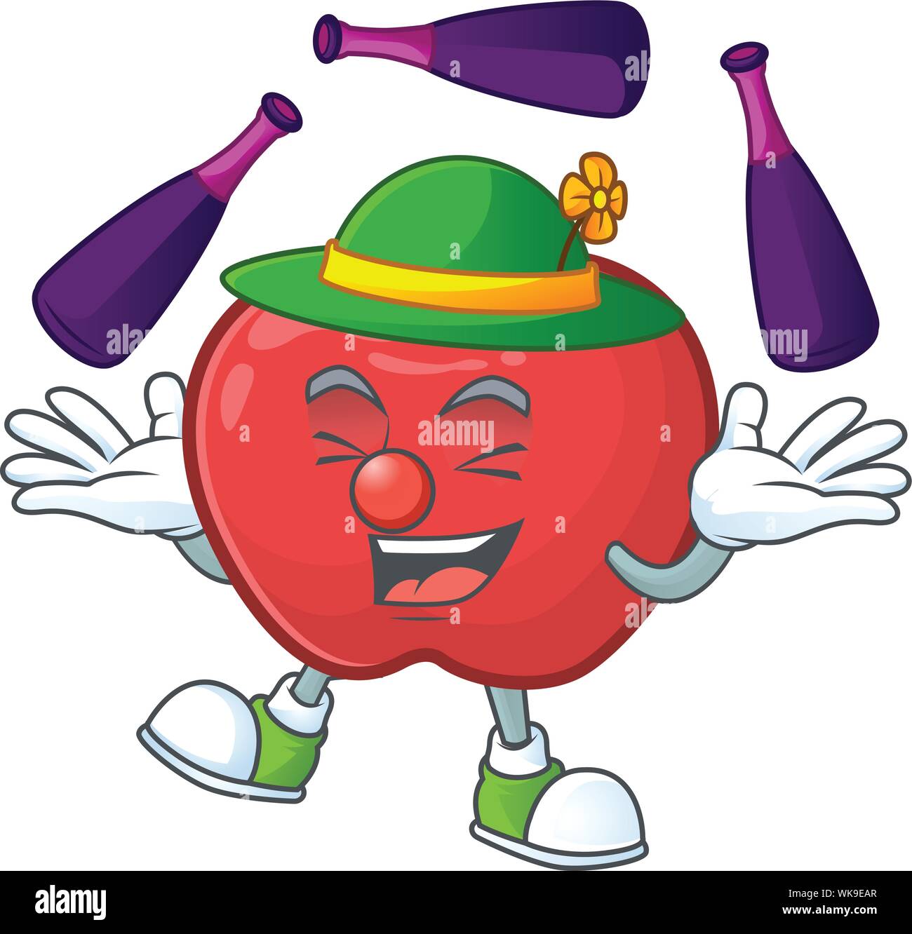 Juggling cute apple character mascot with object cartoon vector ...