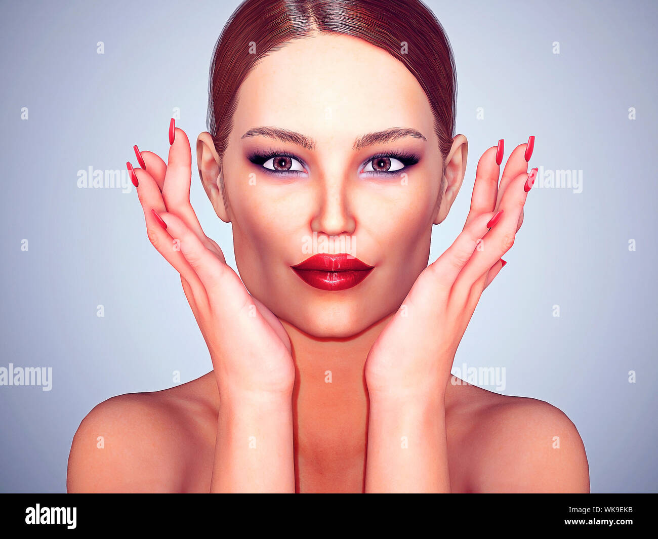 3D Illustration Beauty Woman face Portrait. Beautiful model Girl with ...