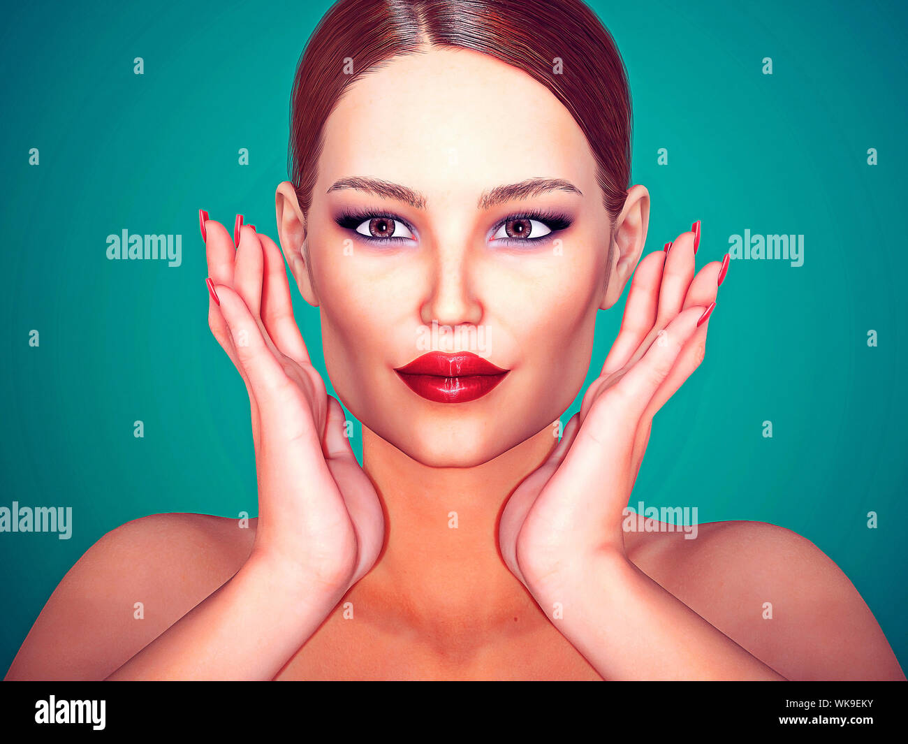 3D Illustration Beauty Woman face Portrait. Beautiful model Girl with ...