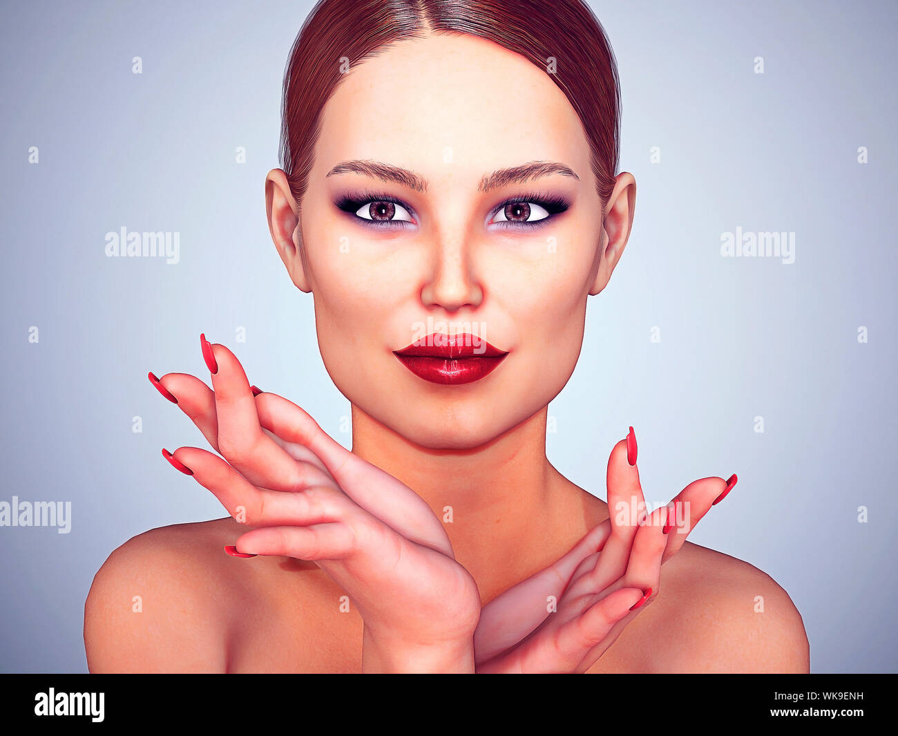 3D Illustration Beauty Woman face Portrait. Beautiful model Girl with ...