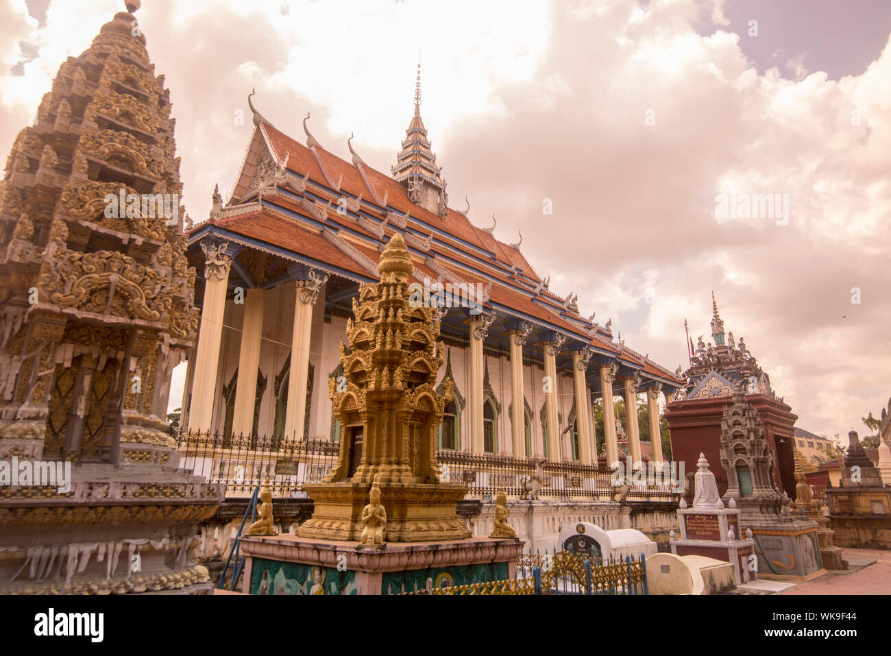 the Wat Damrey Sar Temple in the city centre of Battambang in Cambodia ...