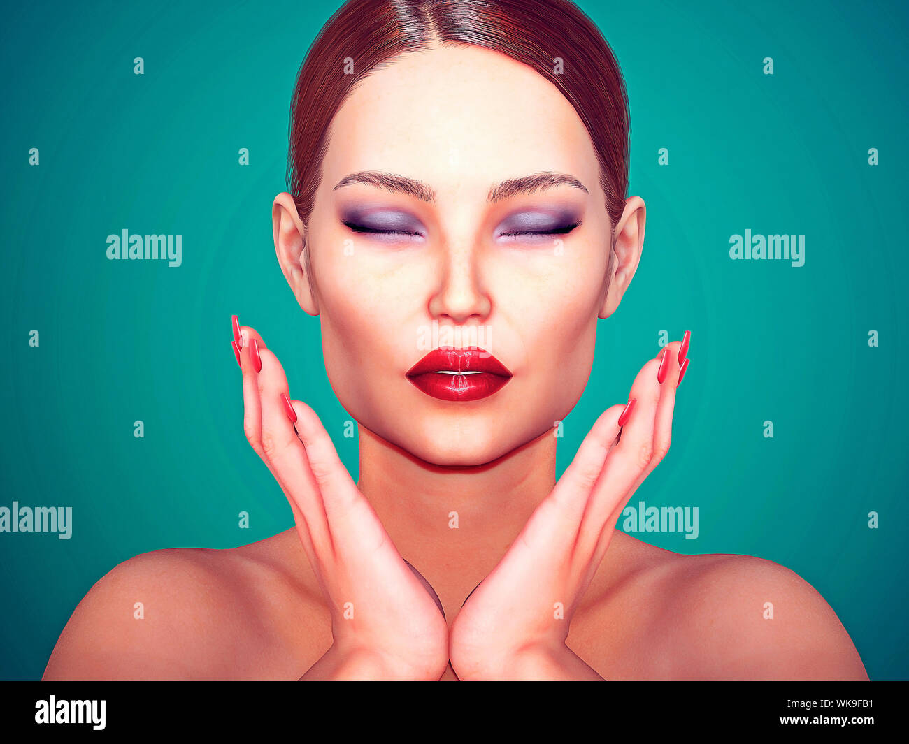 3D Illustration Beauty Woman face Portrait. Beautiful model Girl with ...