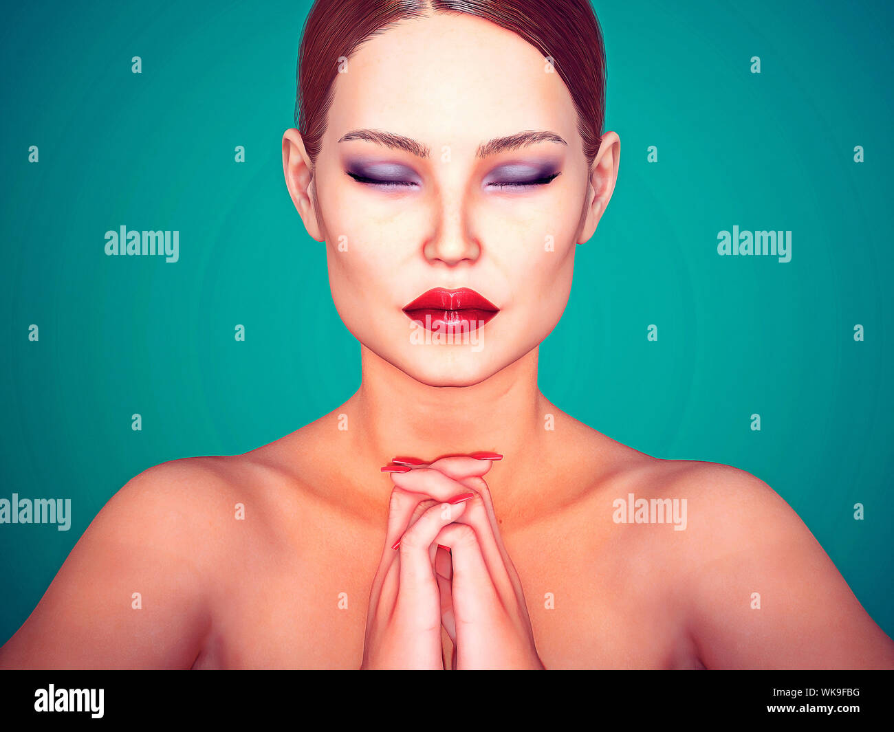 3D Illustration Beauty Woman face Portrait. Beautiful model Girl with ...