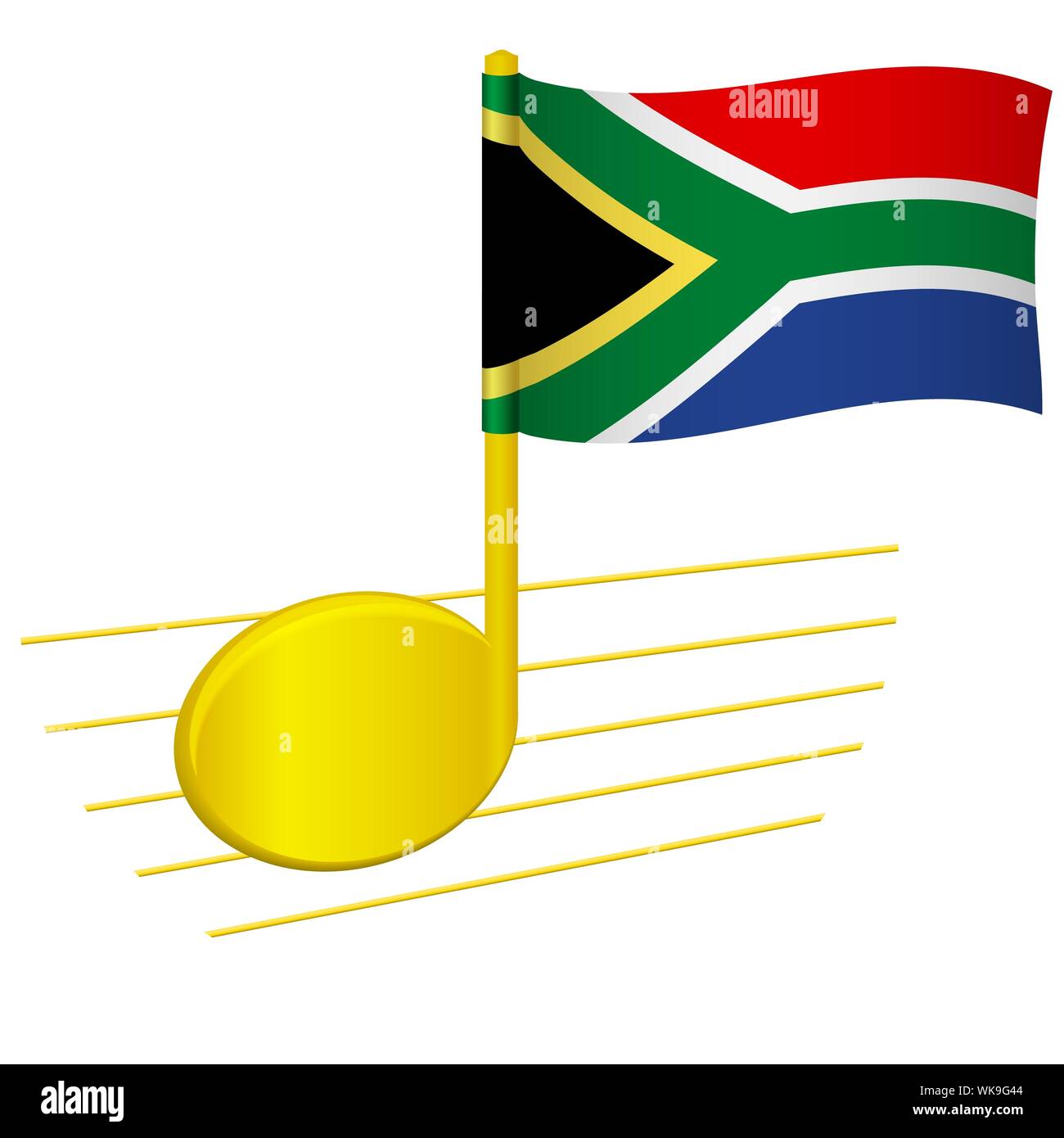 South Africa flag and musical note. Music background. National flag of ...
