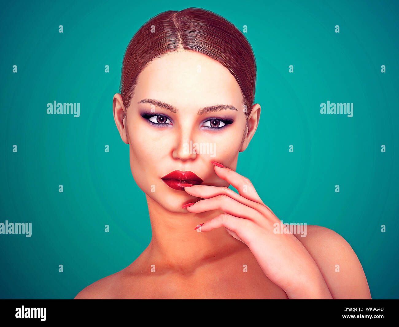 3D Illustration Beauty Woman face Portrait. Beautiful model Girl with ...