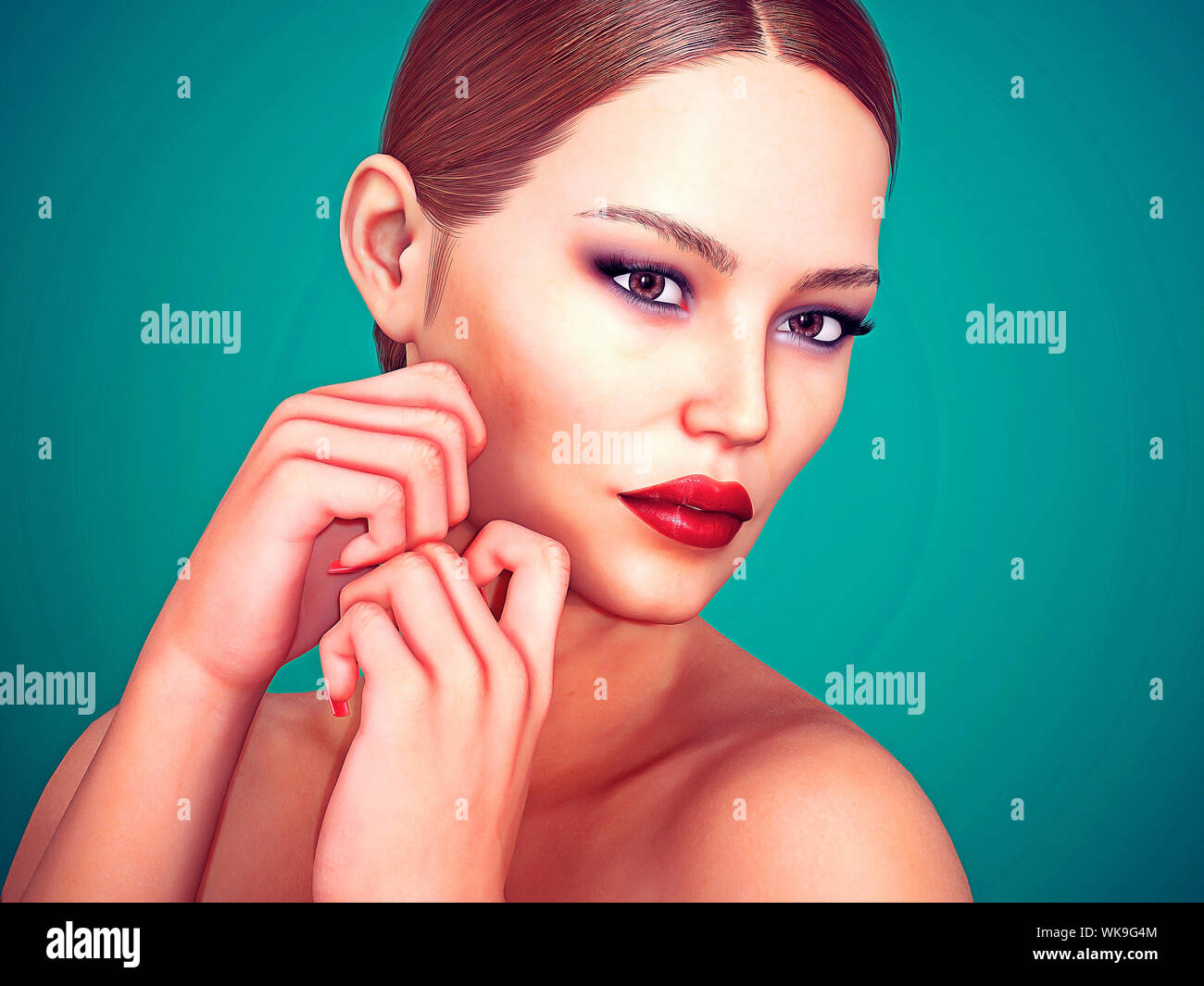 3D Illustration Beauty Woman face Portrait. Beautiful model Girl with ...
