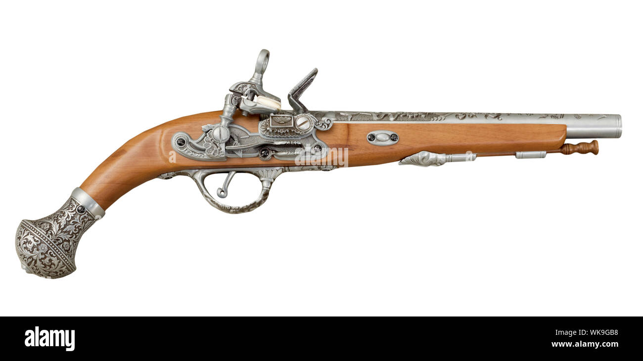 Ancient piracy pistol isolated on a white background Stock Photo - Alamy