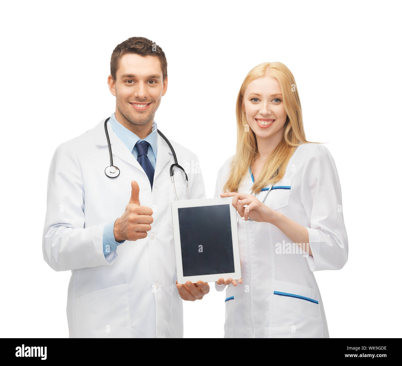 two young doctors holding tablet pc in hands Stock Photo - Alamy