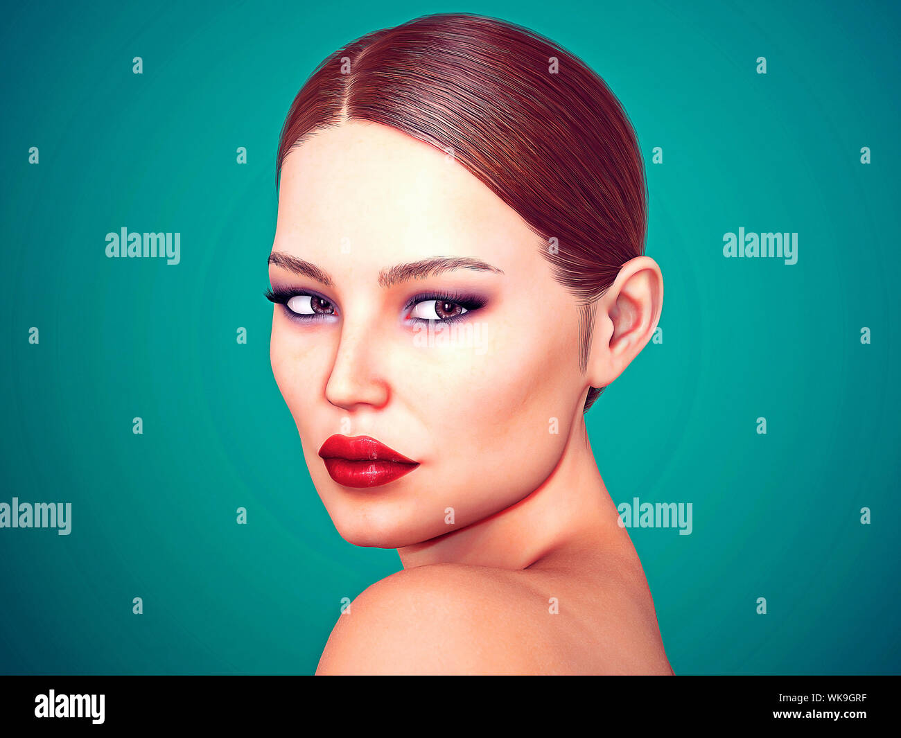 3D Illustration Beauty Woman face Portrait. Beautiful model Girl with ...