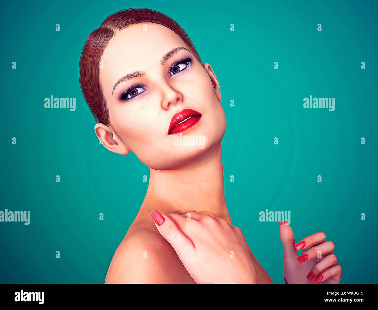 3D Illustration Beauty Woman face Portrait. Beautiful model Girl with ...