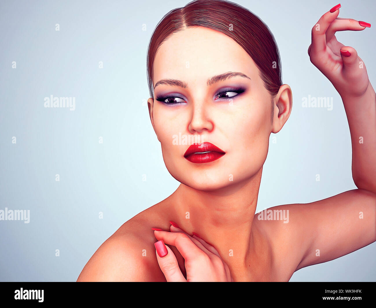 3D Illustration Beauty Woman face Portrait. Beautiful model Girl with ...