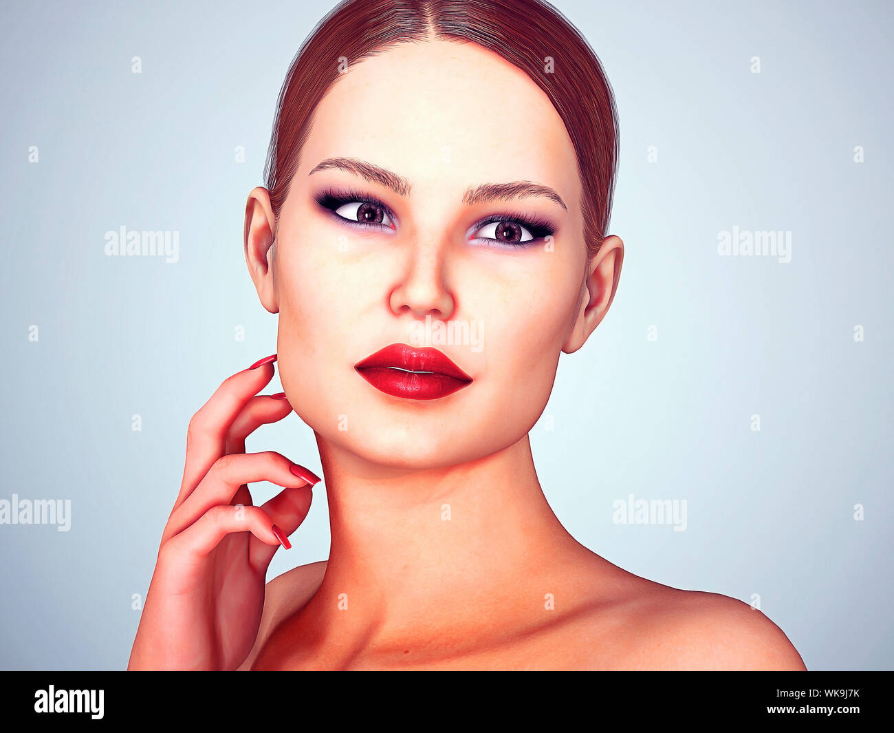 3D Illustration Beauty Woman face Portrait. Beautiful model Girl with ...