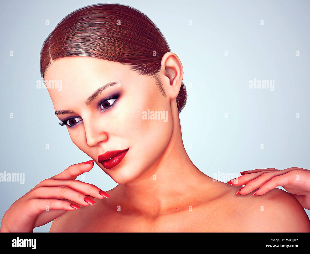 3D Illustration Beauty Woman face Portrait. Beautiful model Girl with ...