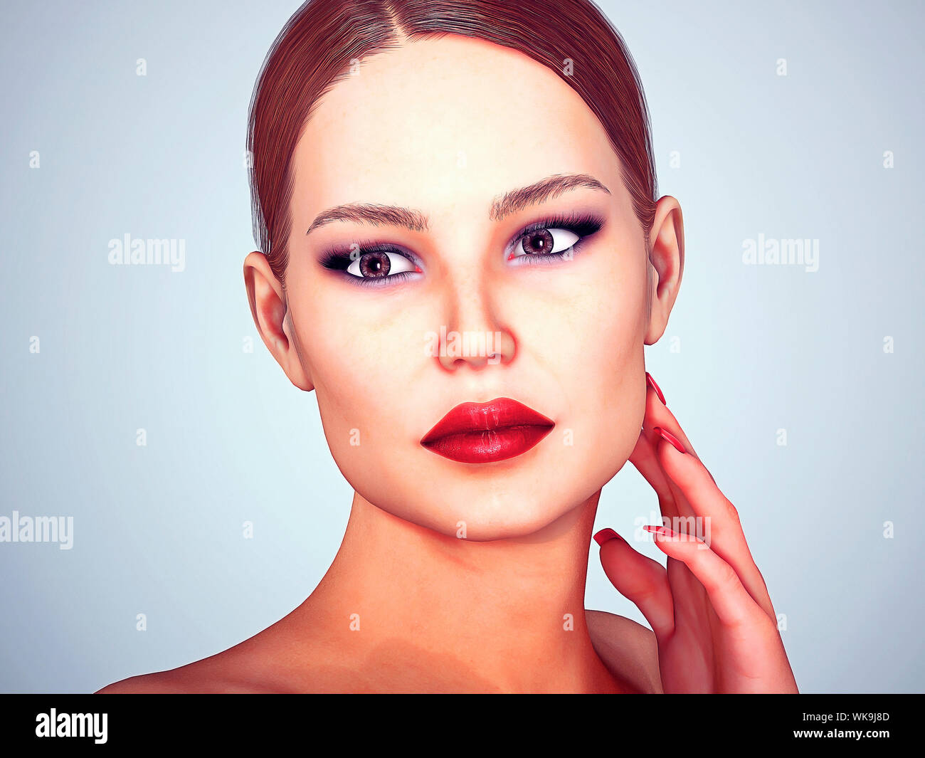 3D Illustration Beauty Woman face Portrait. Beautiful model Girl with ...