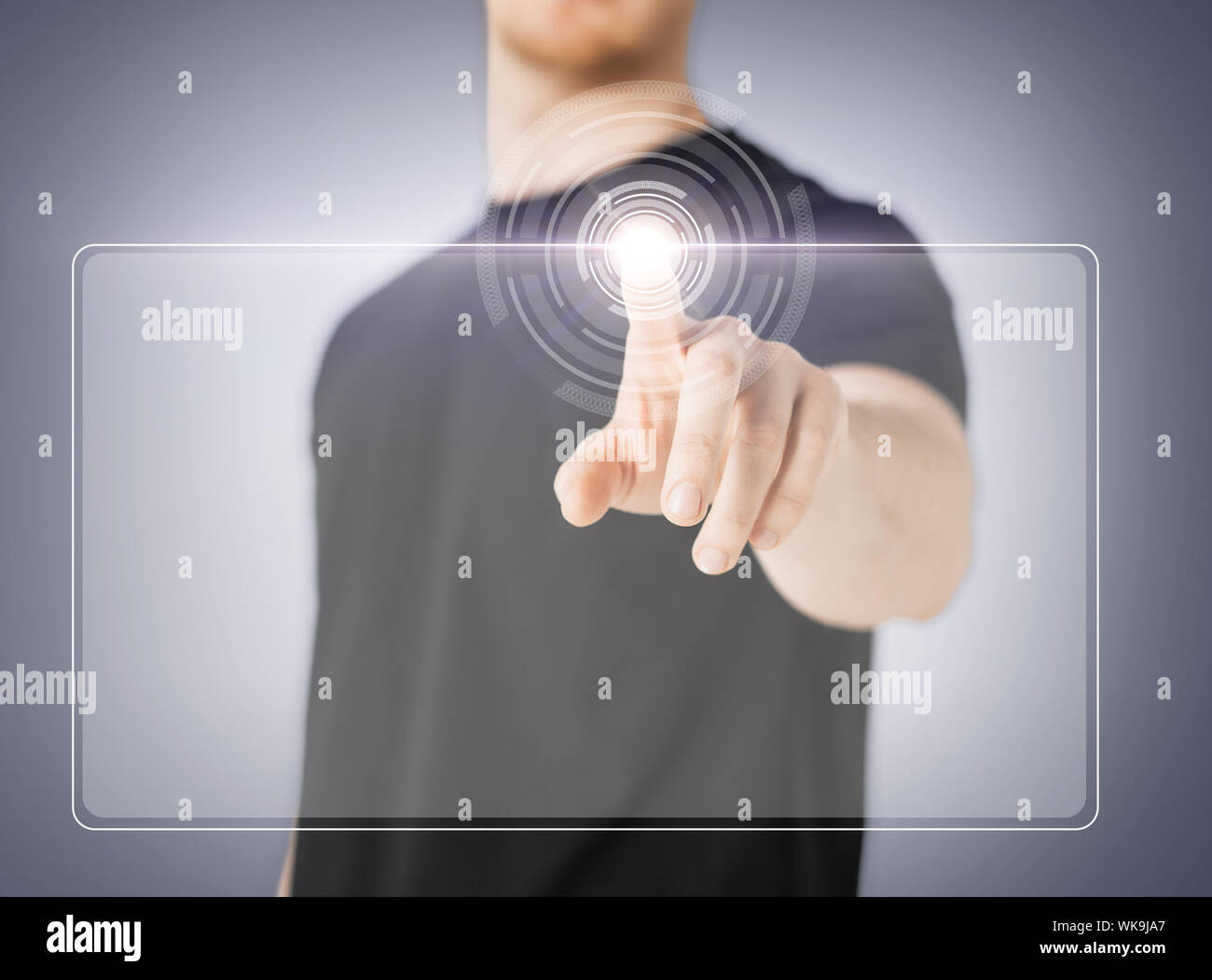male hand touching virtual screen Stock Photo - Alamy