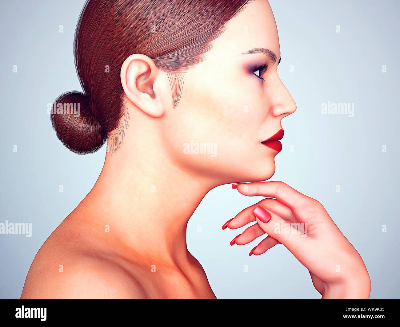 3D Illustration Beauty Woman face Portrait. Beautiful model Girl with ...