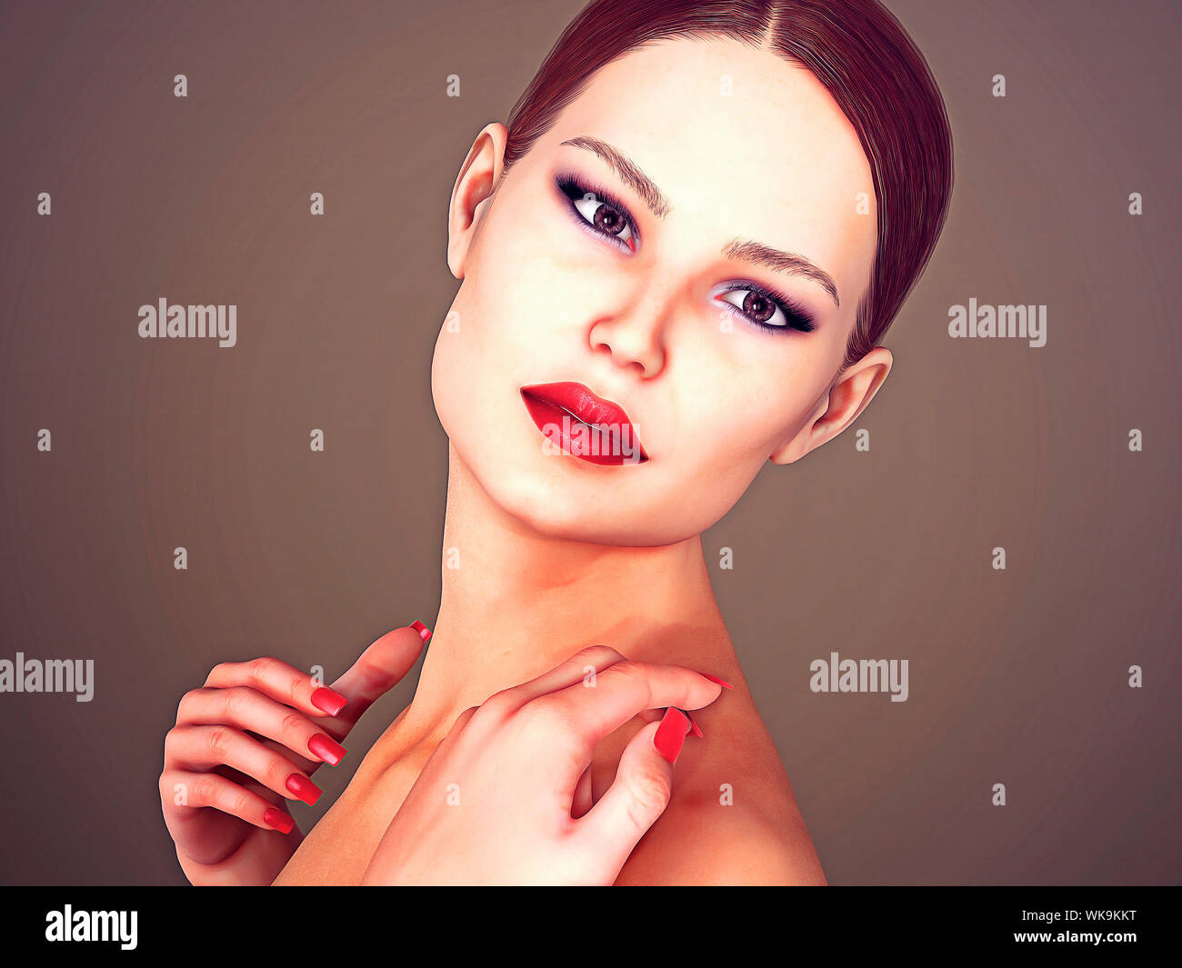 3D Illustration Beauty Woman face Portrait. Beautiful model Girl with ...
