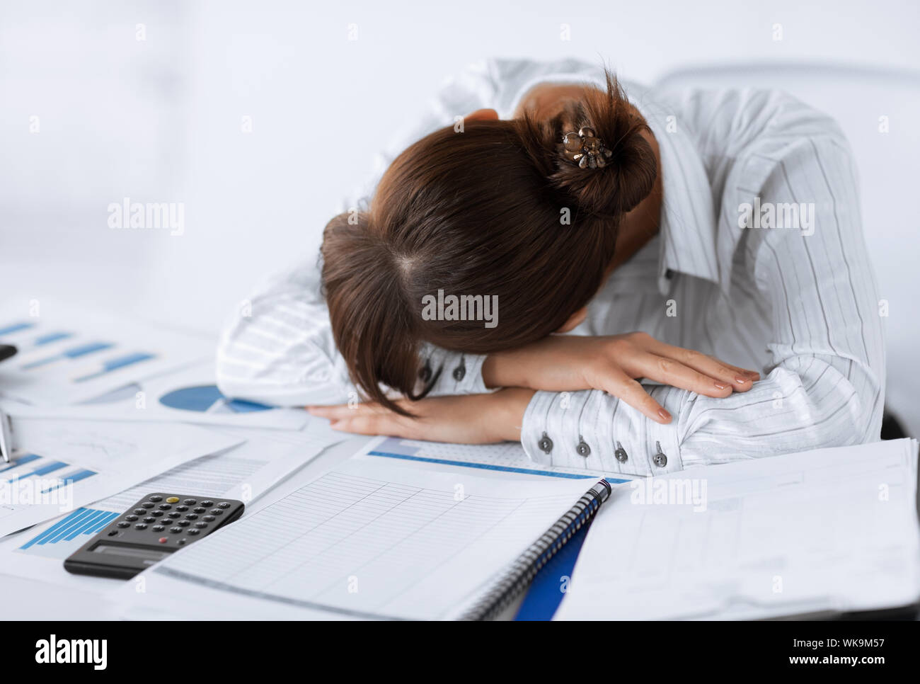 picture of tired woman sleeping at work Stock Photo - Alamy