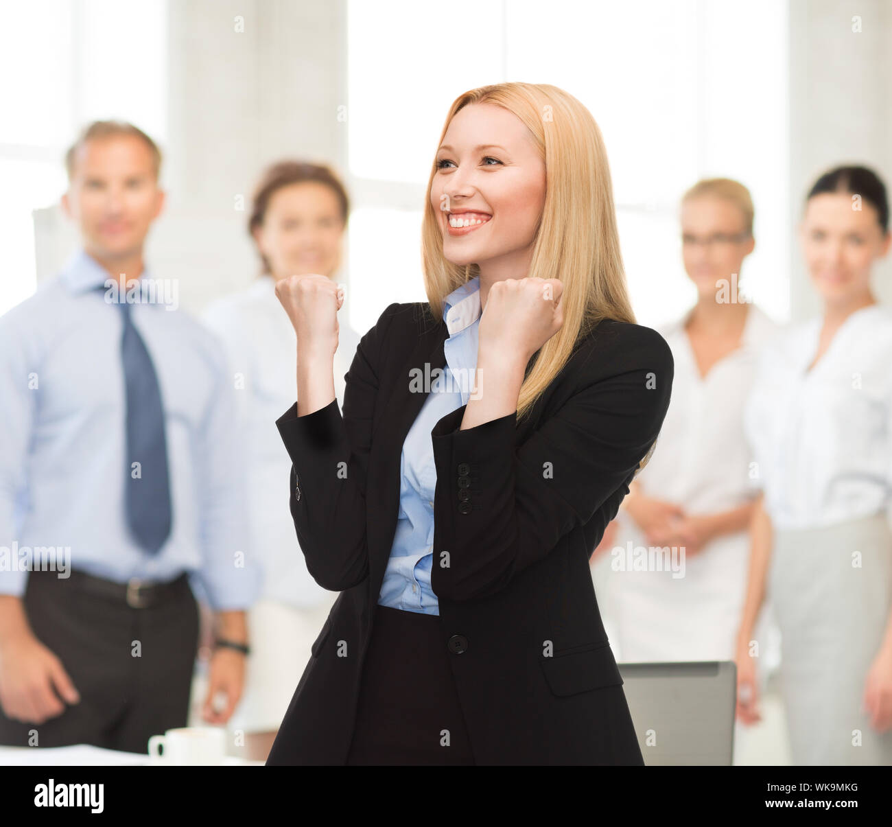 happy woman with hands up Stock Photo - Alamy