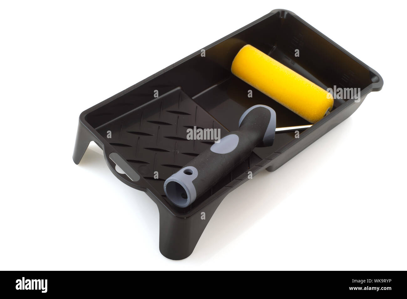 Paint roller in black and gray in container Stock Photo - Alamy