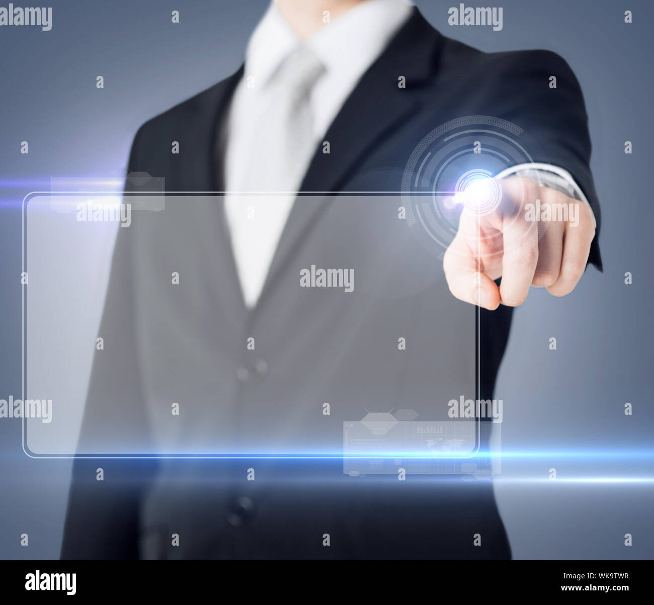 male hand touching virtual screen Stock Photo - Alamy