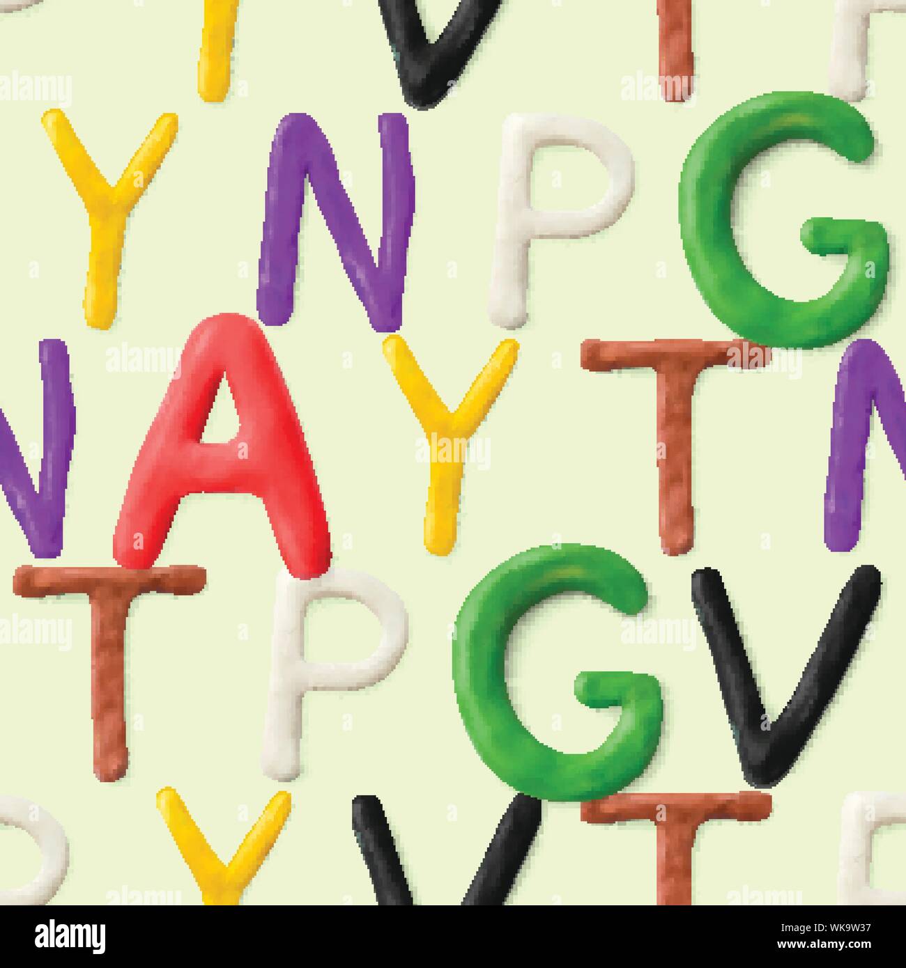 Seamless pattern with alphabet. Handmade modeling clay letters ...
