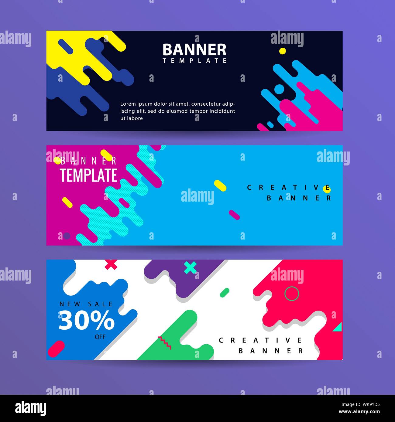 Abstract motion banners. Colorful geometric shapes composition. Trendy ...