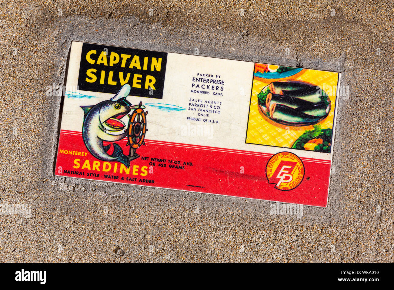 Captain Silver Sardines label, Monterey, California Stock Photo - Alamy