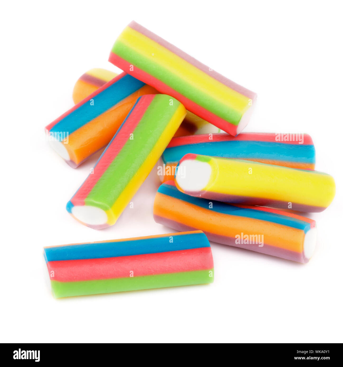 Heap of Striped Colorful Chewy Candies isolated on white background ...