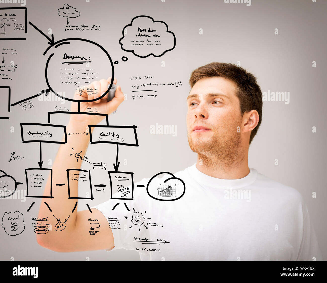 man drawing plan on the virtual screen Stock Photo - Alamy