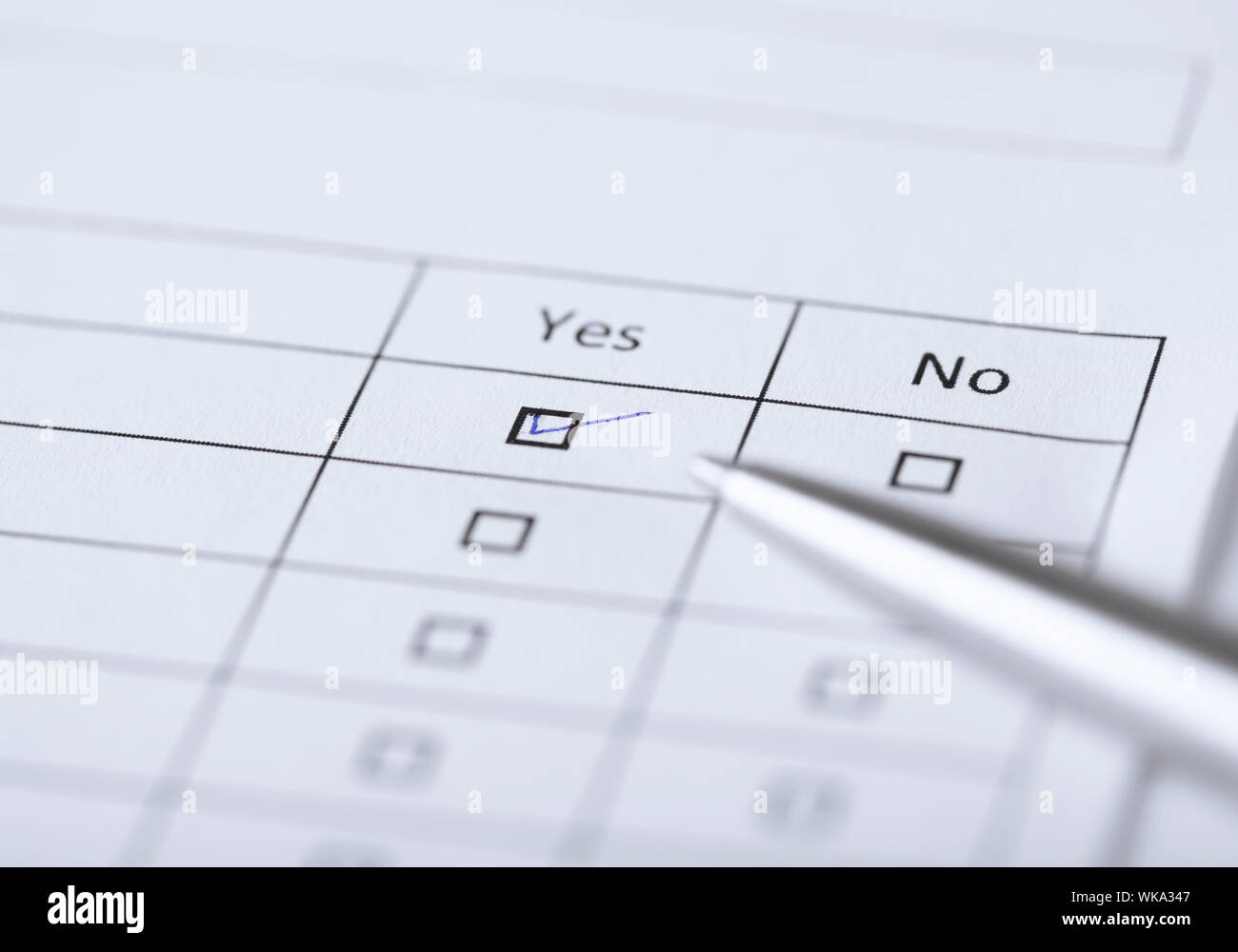 business, education and interview concept - yes or no questionnaire or ...