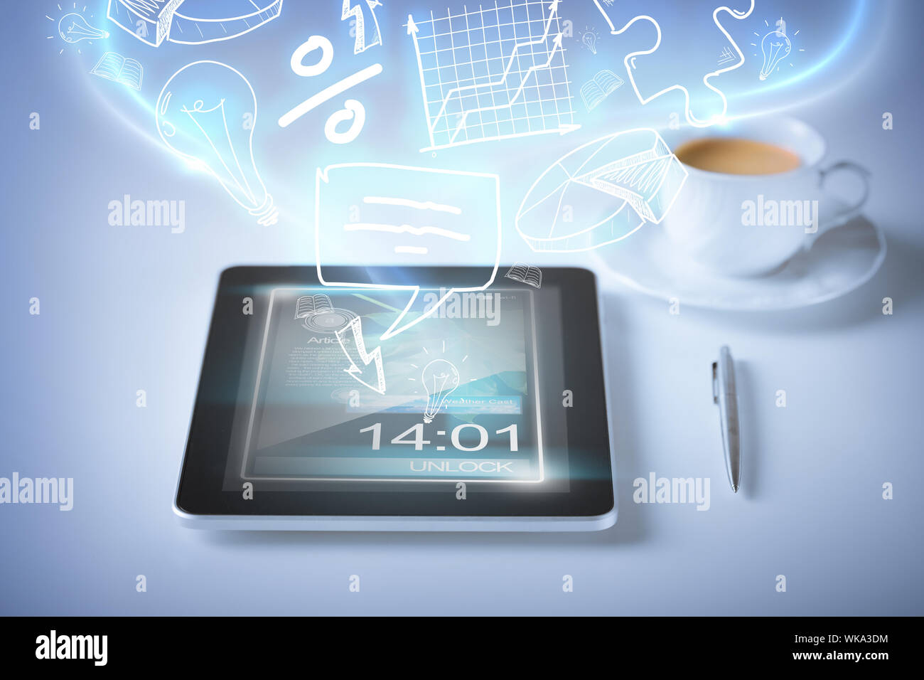 technology, internet and application concept - tablet pc with icons and ...