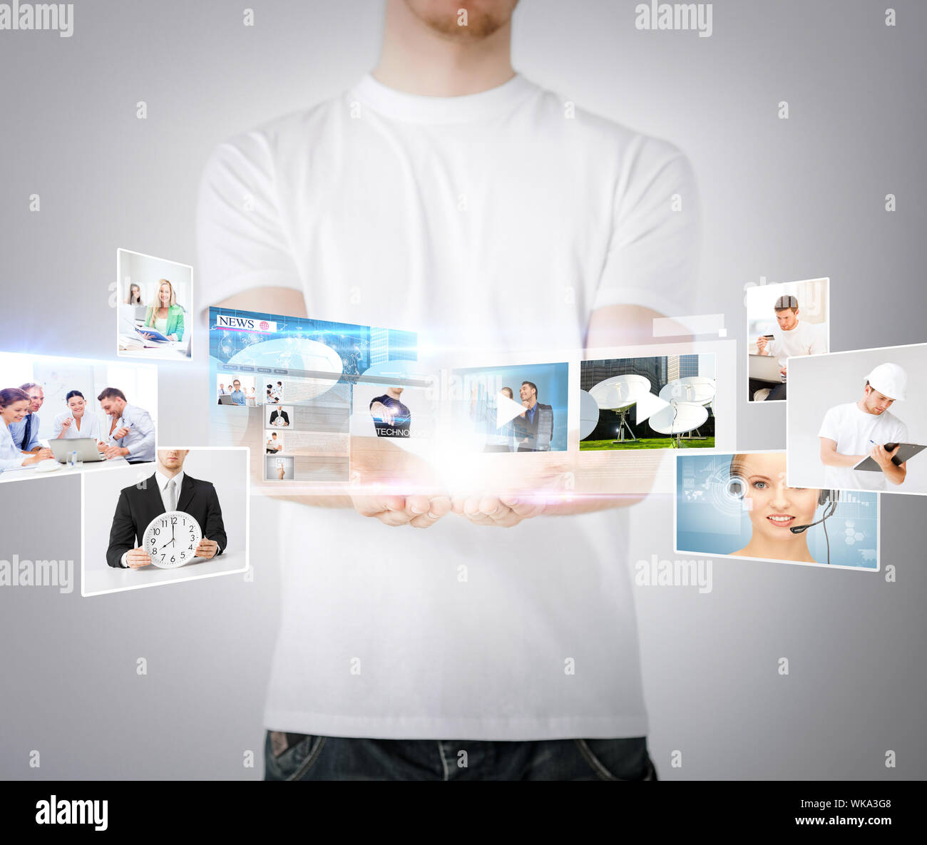 man hands with virtual screens Stock Photo - Alamy